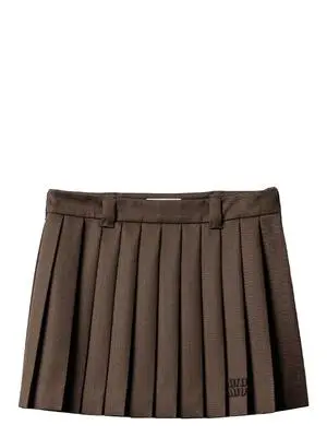 Miu Miu Cotton Pleated Skirt - Brown