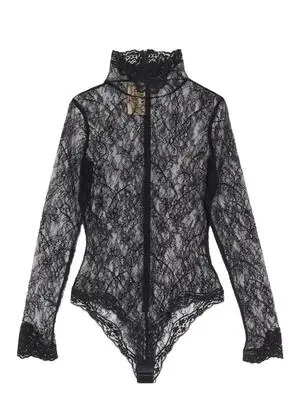 Valentino Garavani Floral Lace High Neck Long Sleeve Top - Black
