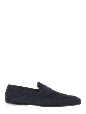 Santoni Carlo Suede Leather Penny Loafers - Blue
