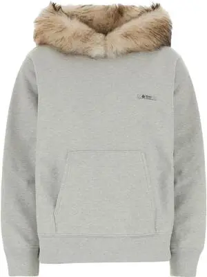 Prada Cotton Hoodie With Fur Insert - Gray