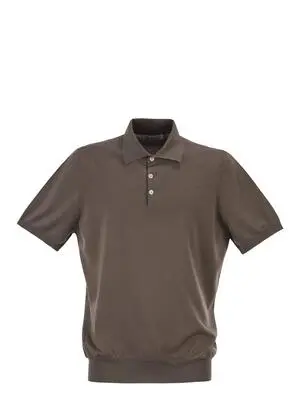 Brunello Cucinelli Lightweight Cotton Knit Polo Shirt - Brown