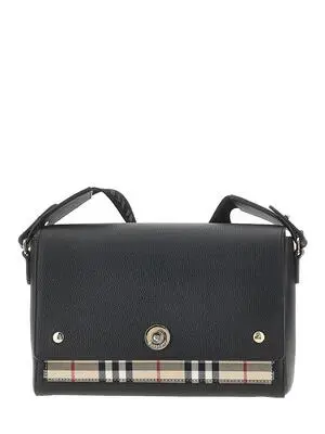 Burberry BURBERRY Grained Leather Check Motif Shoulder Bag Black