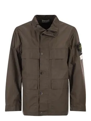 Stone Island Field Jacket With Pigmented Wax Coating - Brown