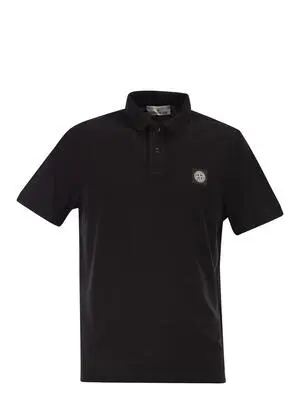 Stone Island Regular Fit Short-sleeved Polo Shirt With Compass Patch - Black