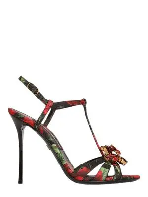 Dolce & Gabbana Rose-print Brocade Keira 2.0 Sandals - Black