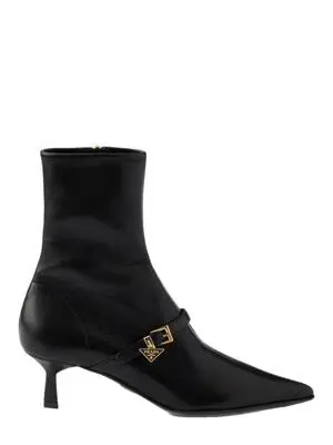Prada Leather Kitten Heel Boots - Black