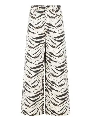GANNI Zebra Pattern Cotton Jeans - Cream