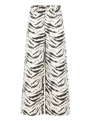 GANNI Zebra Pattern Cotton Jeans - Cream