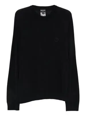 Giorgio Armani GIORGIO ARMANI Logo Embroidered Wool Sweater Blue