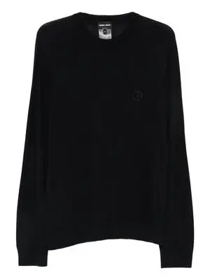 Giorgio Armani Logo Embroidered Wool Sweater - Blue
