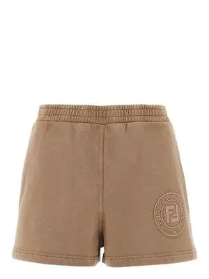 Fendi Cotton Logo Embroidered Shorts - Brown