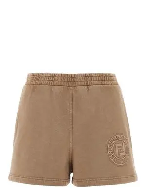 Fendi Cotton Logo Embroidered Shorts - Brown
