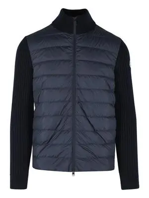 Moncler Padded Virgin Wool Cardigan With Zip Navy - Blue