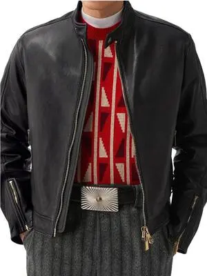 Versace Nappa Leather Biker Jacket - Black