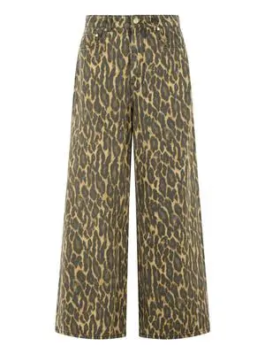 GANNI Leopard Cotton Jeans - Brown