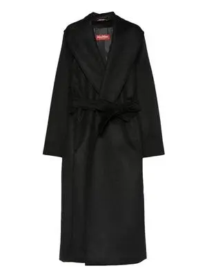 Max Mara MAX MARA STUDIO Virgin Wool Belted Long Coat Black