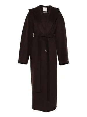 Sportmax Virgin Wool Oversized Hooded Coat - Brown
