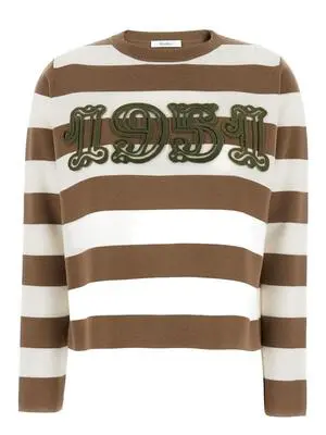 Max Mara Striped Wool Crewneck Sweater With Front Embroidery - Multicolor