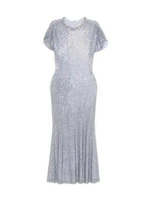 SELF-PORTRAIT Midi Dress With Rhinestones - Blue