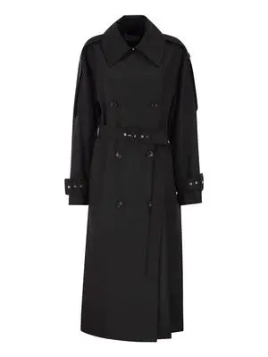 Sportmax Spxgocce Long Trench Coat In Water-repellent Twill - Black