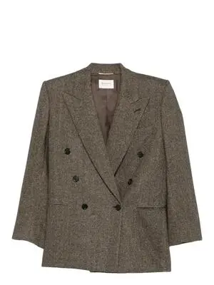 Saint Laurent Herringbone Double-breasted Blazer - Brown