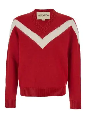 Valentino Garavani Wool V-neck Sweater With Rear Bow - Multicolor