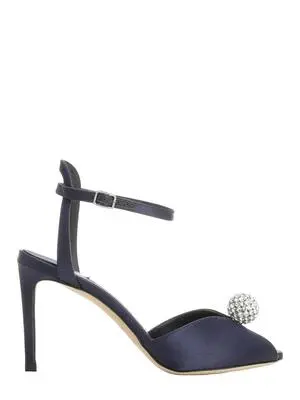 JIMMY CHOO Sacora 85 Satin Crystal Sandals - Blue