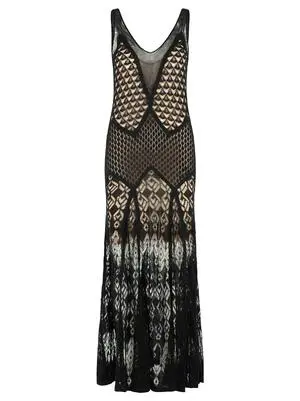 Blumarine Geometric Lace Long Dress - Black