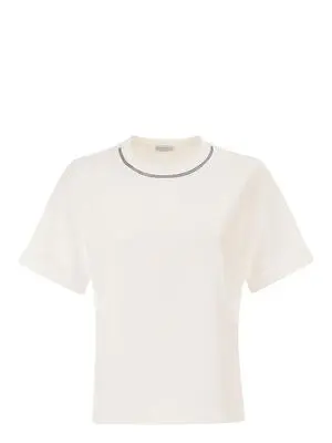 Brunello Cucinelli Cotton Jersey T-shirt With Shiny Trims - White