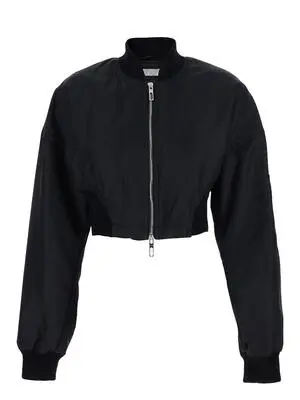 Sportmax Crop Jacket Crop Jacket With Bomber Collar And Pocket On Sleeve In Black Tech Fabric For - Multicolor