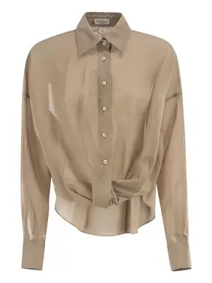 BRUNELLO CUCINELLI BRUNELLO CUCINELLI Cotton Sheer Tie-Front Shirt