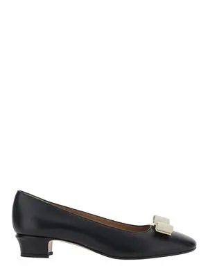 FERRAGAMO Vara 2.0' Black Pumps With Block Heel And Logo Plate On The Front In Leather - Multicolor