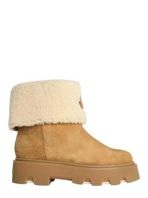 Moncler Aurea' Suede Ankle Boots And Beige Camel Shearling - Cream