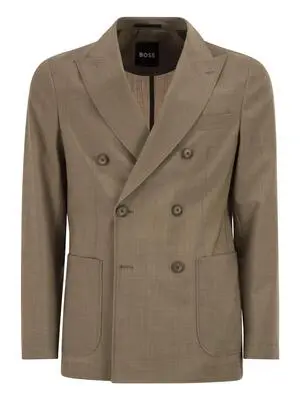 BOSS Double-breasted Blazer In Virgin Wool - Cream