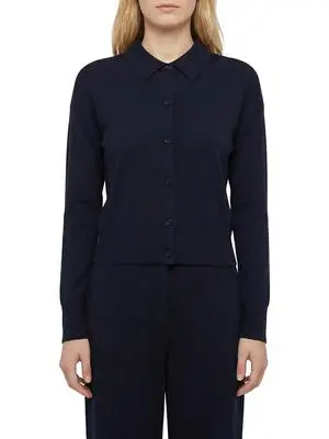 Max Mara MAX MARA Virgin Wool Polo Cardigan Blue