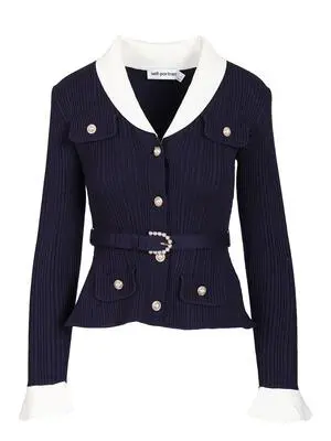 SELF-PORTRAIT Ribbed Cardigan - Blue