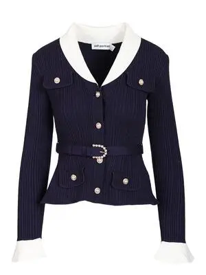 SELF-PORTRAIT Ribbed Cardigan - Blue