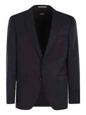 BOSS Slim Fit Blazer In Virgin Wool Serge - Blue