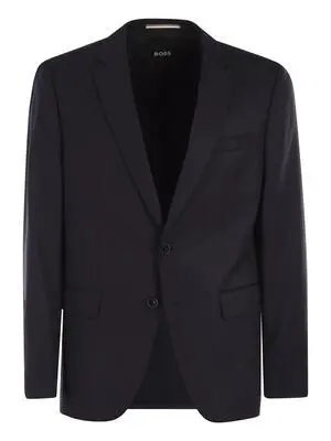 BOSS Slim Fit Blazer In Virgin Wool Serge - Blue