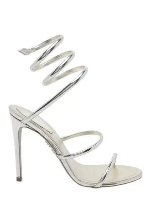 Rene Caovilla Metallic Leather Cleo Pump Sandals - Silver