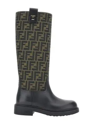Fendi Leather And Tech Fabric Knee-high Ff Motif Boots - Multicolor