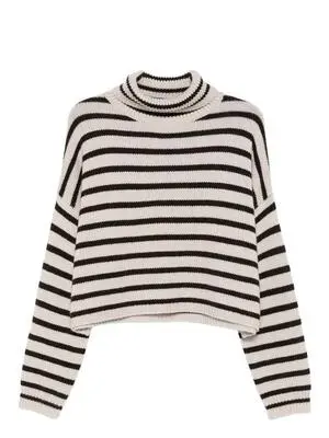 LISA YANG Striped Cashmere Roll Neck Pullover - Cream