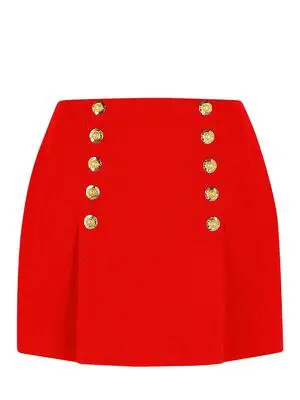 Balmain Short Skirt In Virgin Wool - Red