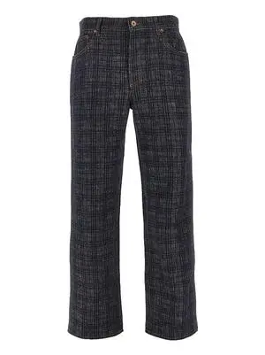 Burberry Check Denim Loose Fit Jeans - Blue