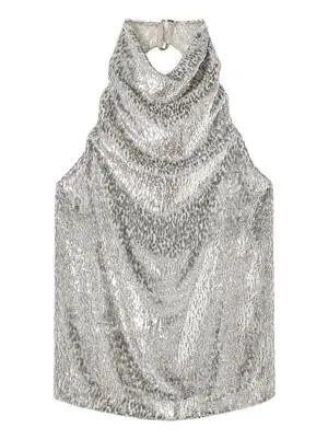 Stella McCartney Metallic Velvet Halterneck Top - Silver