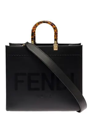 Fendi Handbag 'sunshine' With Embossed Logo And Turtle Effect Handle In Black Leather For - Multicolor