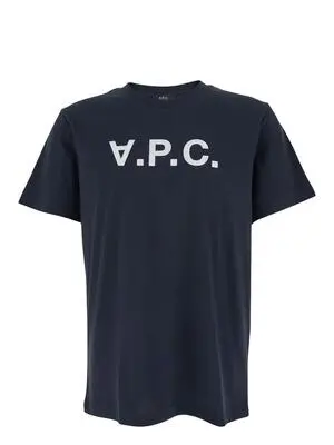 A.p.c. Blue Crewneck T-shirt With Logo On The Front In Cotton - Multicolor