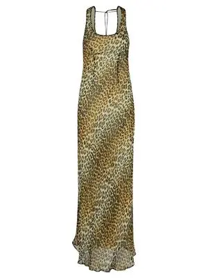 GANNI GANNI Leopard Print Viscose Long Dress Multicolor