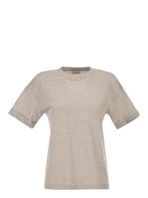 Peserico Striped Linen And Cotton T-shirt - Cream