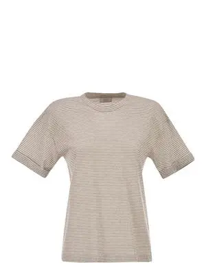 Peserico Striped Linen And Cotton T-shirt - Cream